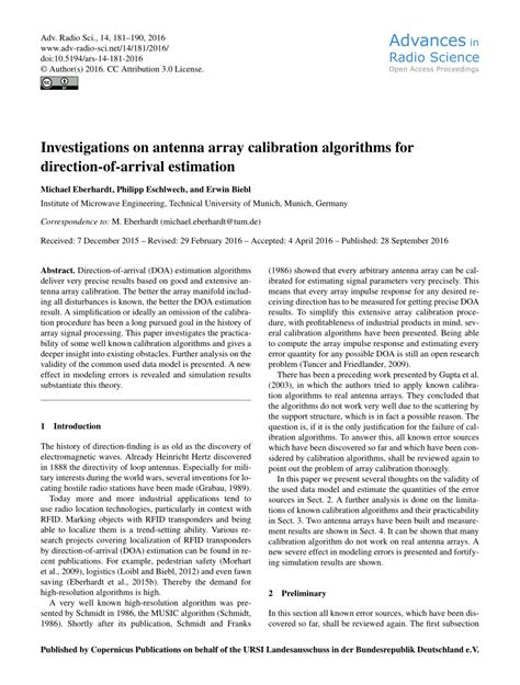 Pdf Investigations On Antenna Array Calibration Algorithms For Direction Of Arrival Estimation