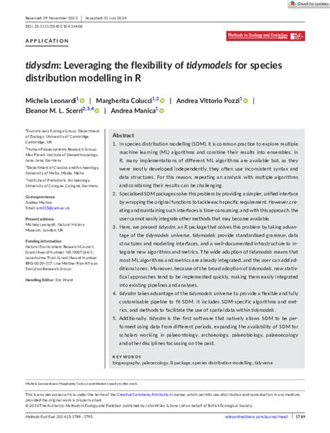 Pdf Tidysdm Leveraging The Flexibility Of Tidymodels For Species Distribution Modelling In R