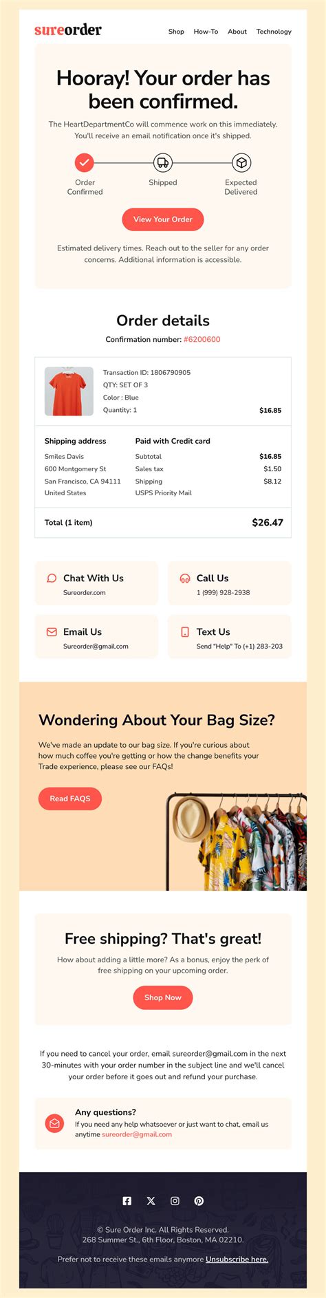 Free Html Email Templates For Order Confirmation Designmodo