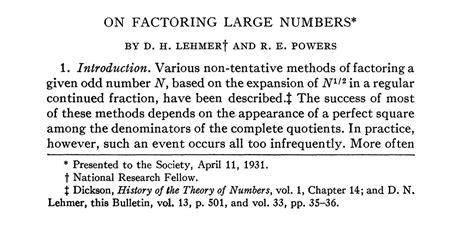 Hand Written Paper Implementation Lehmers Continued Fraction Factorization Algorithm
