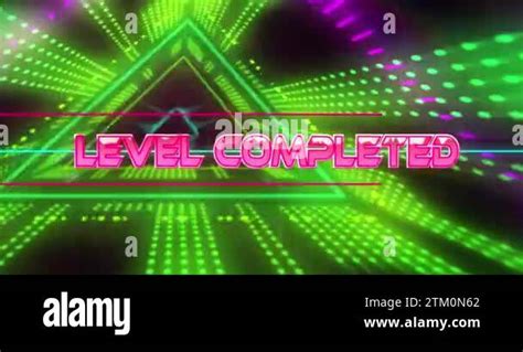 Animation Of Level Completed Text Over Triangular Looping Tunnel