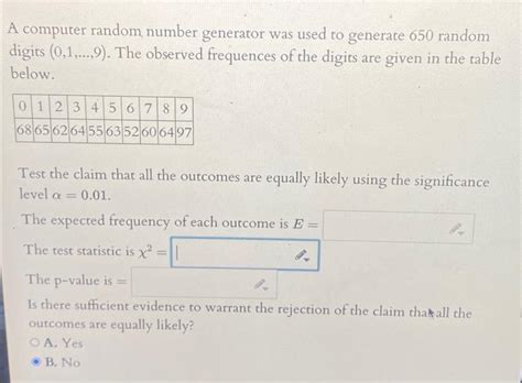 Solved A Computer Random Number Generator Was Used To
