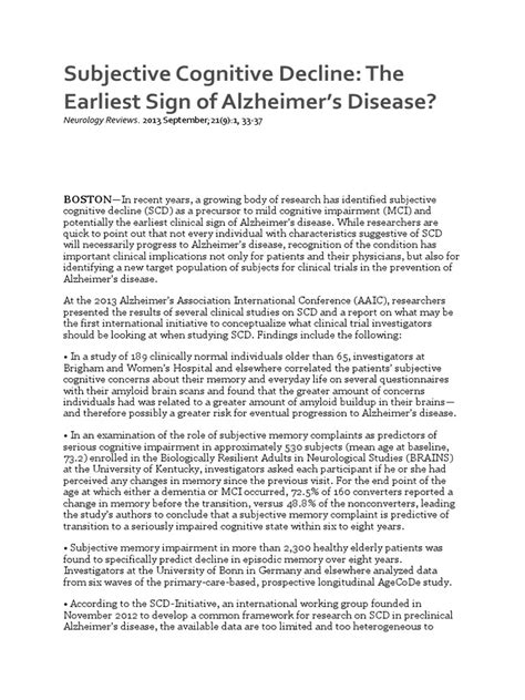 Subjective Cognitive Decline Pdf Alzheimers Disease Dementia