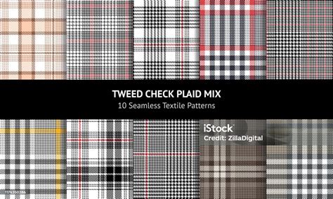 매끄러운 글렌 격자 무늬 패턴 세트 드레스 재킷 스커트 바지 또는 기타 현대적인 트위드 직물 디자인에 대한 검은 색 흰색 회색 갈색 베이지 색 빨간색 노란색 타탄 격자 무늬