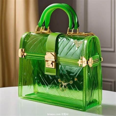 Ai设计手提包提示词：奢华透明绿色玻璃的手袋 可我 Ai