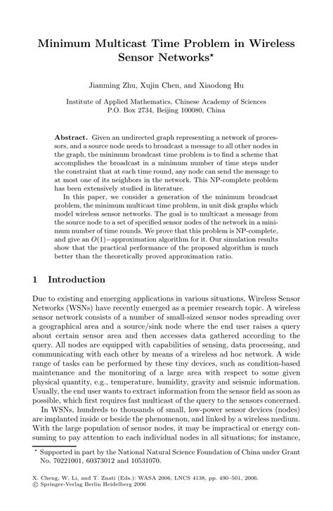 Pdf Minimum Multicast Time Problem In Wireless Sensor Networks