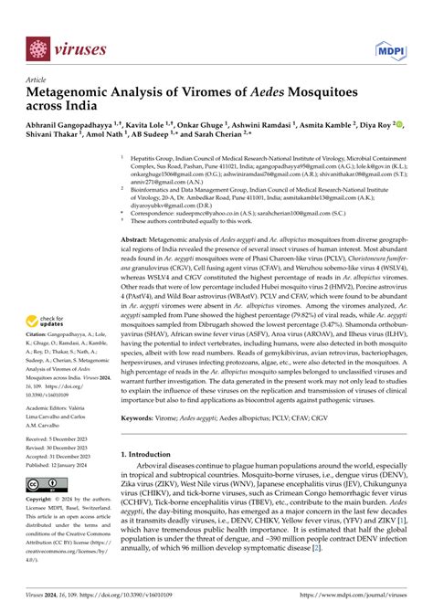 Pdf Metagenomic Analysis Of Viromes Of Aedes Mosquitoes Across India