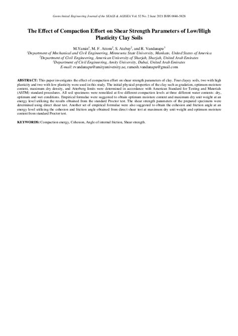 Pdf The Effect Of Compaction Effort On Shear Strength Parameters Of