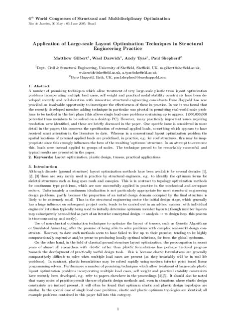 Pdf Application Of Large Scale Layout Optimization Techniques In Structural Engineering