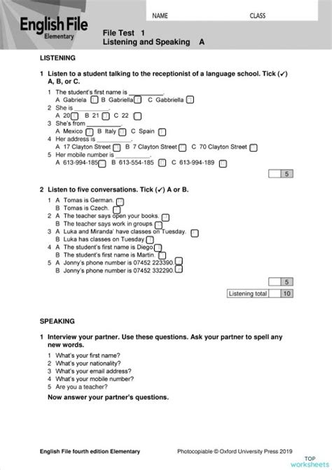 English File Unit 1 Listening Interactive Worksheet Topworksheets