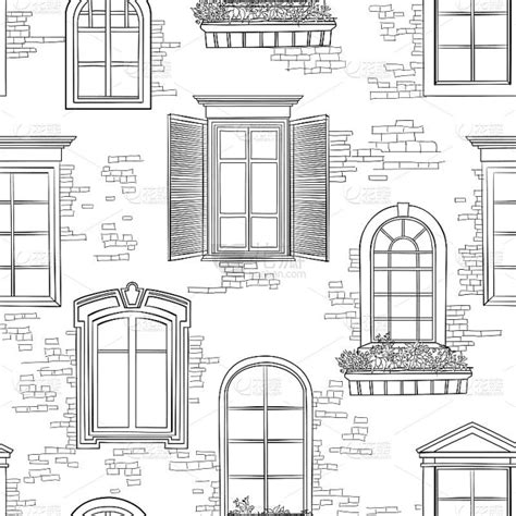 窗口模式。不同建筑风格的窗户涂鸦素材 花瓣网