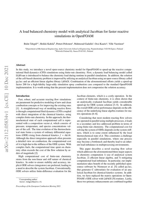 Pdf A Load Balanced Chemistry Model With Analytical Jacobian For