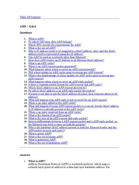 Arp Qanda Questions Pdf Internet Protocols Network Packet