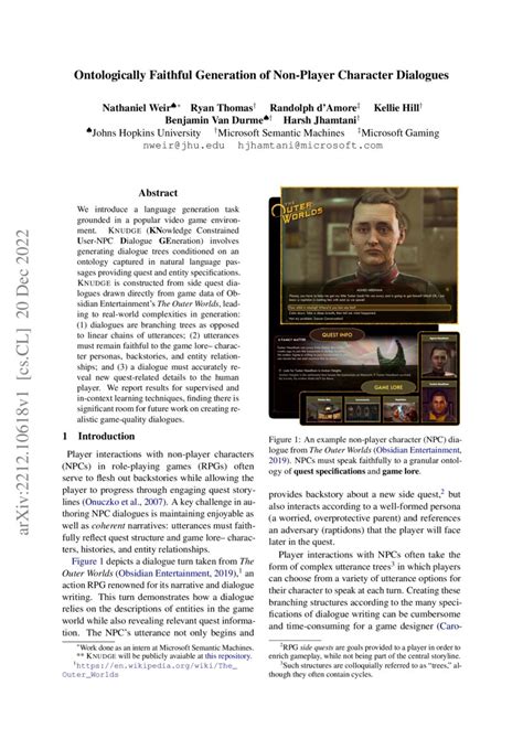 ontologically faithful generation of non player character dialogues