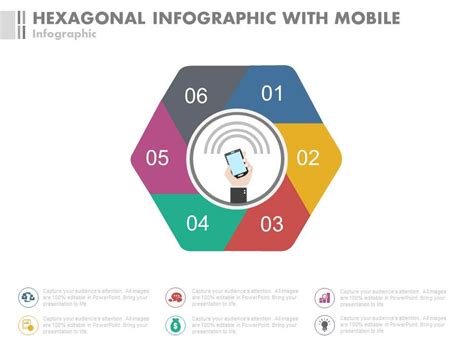 hexagonal steps for mobile communication powerpoint slides