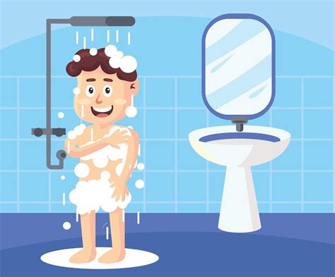 Niño Niño Tomar Un Baño Caricatura Ilustración Vector Premium
