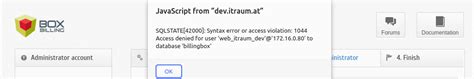 [bug] Sql[42000] 1044 Access Denied For User · Issue 1238 · Boxbilling Boxbilling · Github