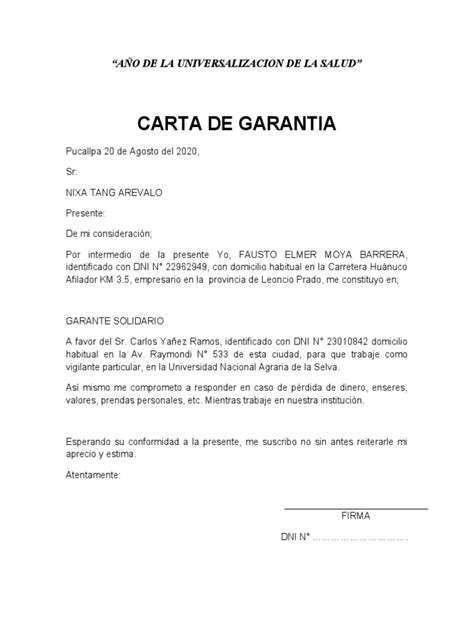 Carta De Garantia Pdf