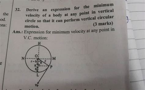 32 Derive An Expression For The Minimum Velocity Of A Body At Any Point