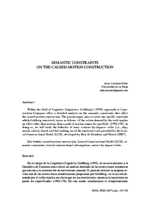 Pdf Semantic Constraints On The Caused Motion Construction