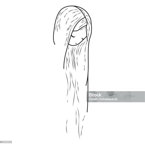 머리를 아래로 내려앉은 소녀는 고개를 숙인다 벡터 일러스트레이션 가공의 인물에 대한 스톡 벡터 아트 및 기타 이미지 가공의