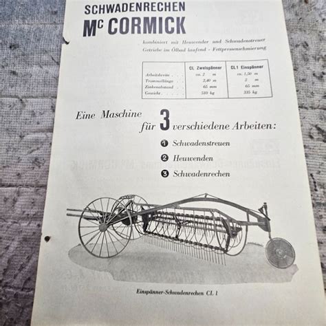 Mccormick Schwadenrechen Cl Cl 1 Prospekt Blatt Xx Gebraucht In Flawil Für Chf 8 Mit