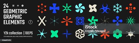 디자인을 위한 벡터 추상 기하학적 그래픽 요소 다양한 형태 레이블 모양 잔혹함에서 영감을 받은 스티커 컬렉션 Y2k 스타일의 기본 피규어 세트 복고풍 미래 자산 세트 7