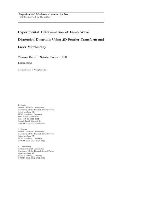 Pdf Experimental Determination Of Lamb Wave Dispersion Diagrams Using 2d Fourier Transform And
