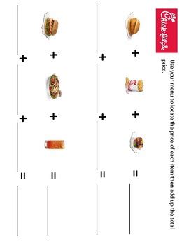 Chick Fil A Menu Math By Living Life Skills Tpt