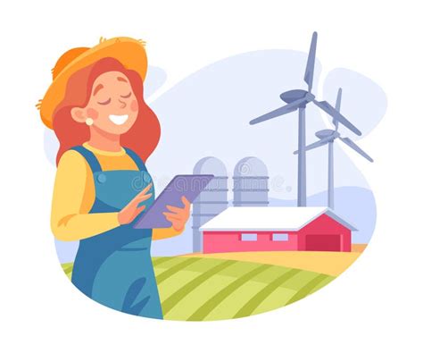 Farming Technology With Woman Farmer With Tablet Vector Illustration