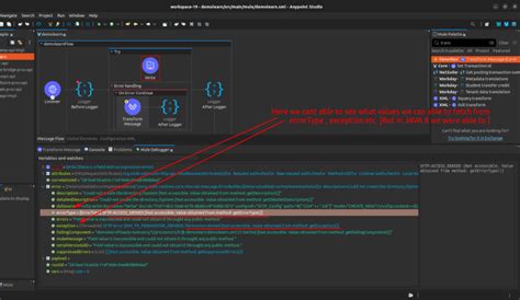 java17 doesen t have drop down menù for exceptions and errortype on