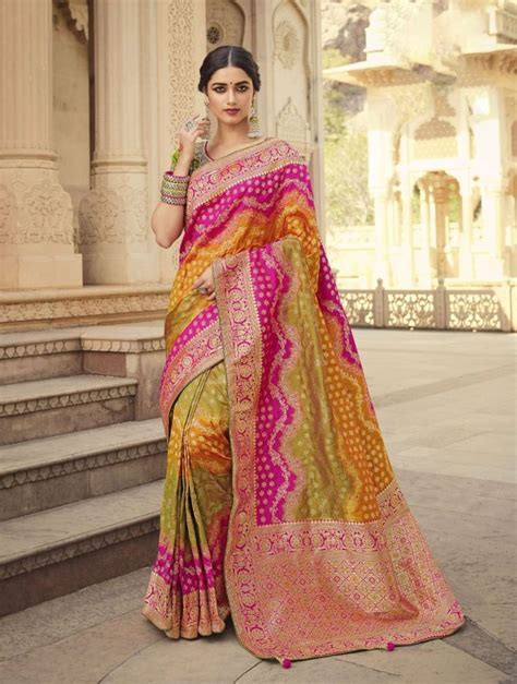 Multicolor Banarasi Silk Saree With Fully Stitched Blouse Etsy