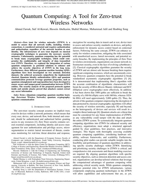 Quantum Computing A Tool For Zero Trust Wireless Networks IEEE Journals Magazine IEEE Xplore