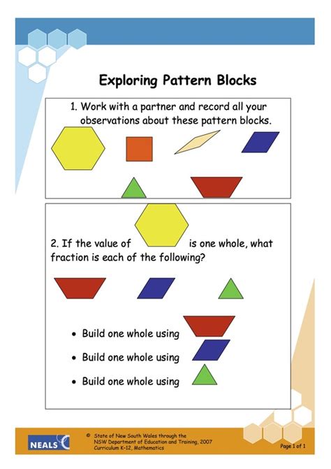 Pattern Block Fractions Worksheet 3rd Grade Math Worksheets