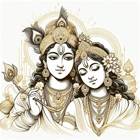 아름다운 라다 크리슈나 미술작품 크리쉬나 신과 라다가 생동감 넘치는 색으로 그려져 있습니다 프리미엄 Ai 생성 이미지