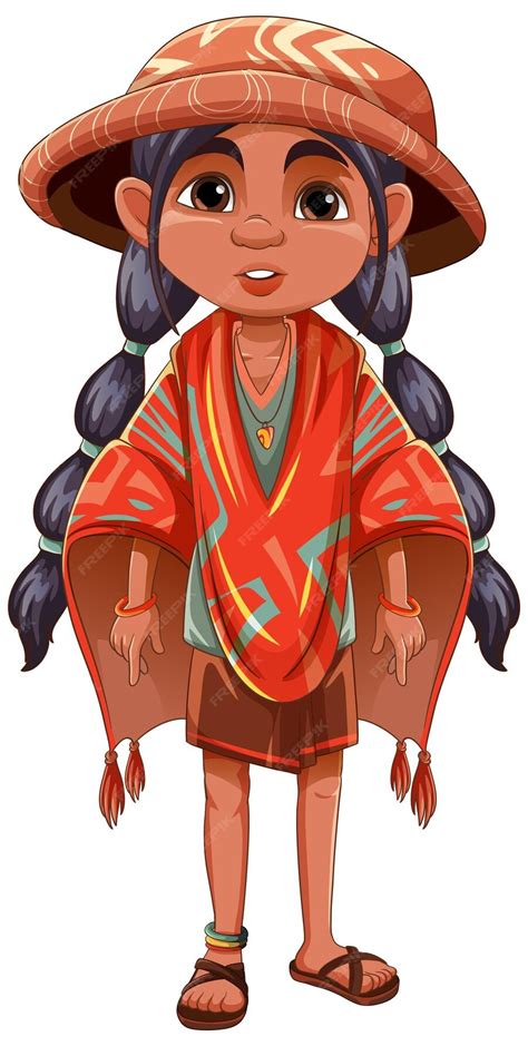 아메리카 원주민 의상을 입은 소녀 무료 벡터