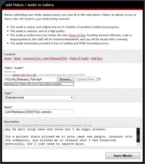 Uploading Takes Forever T T Image Armored Core Limit Release ModDB