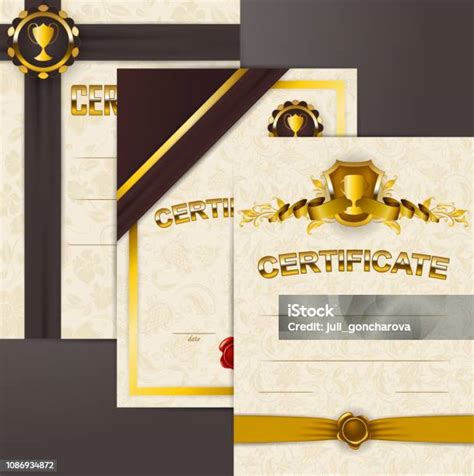 설정 템플릿의 우아한 디플로마 레이스 장식 리본 왁 스 물개 방패 배지 월계관 화 환 텍스트에 대 한 장소 0명에 대한 스톡 벡터 아트 및 기타 이미지 Istock