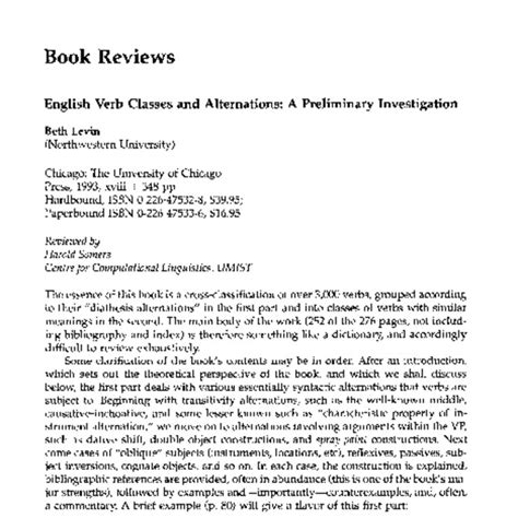 Book Reviews English Verb Classes And Alternations A Preliminary Investigation Acl Anthology