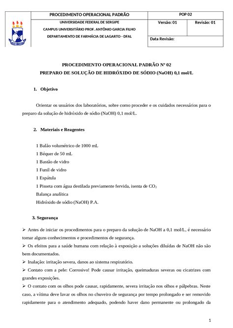 Preparo De Solução De Hidróxido De Sódio Docsity