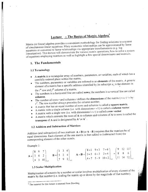 Linear Algebra Notes Lecture Notes Econometrics And Mathematical Economics Docsity