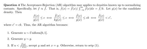Solved Question The Acceptance Rejection AR Algorithm Chegg