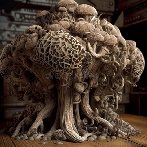 Natural Mycelium Fungus Mushroom Colony Growing Very Detailed Ai