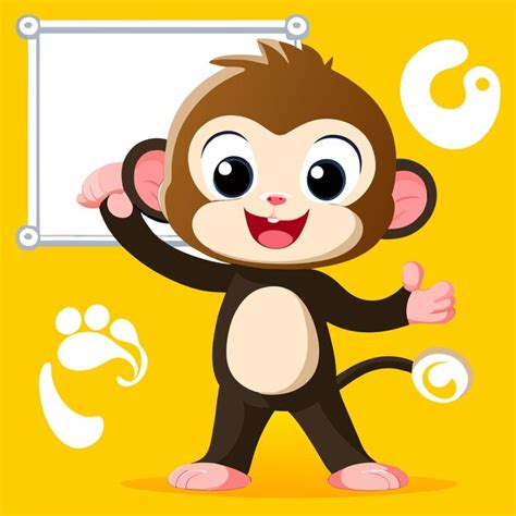 Cute Monkey Poster Frame Template Signboard Hand Drawn Flat Stylish
