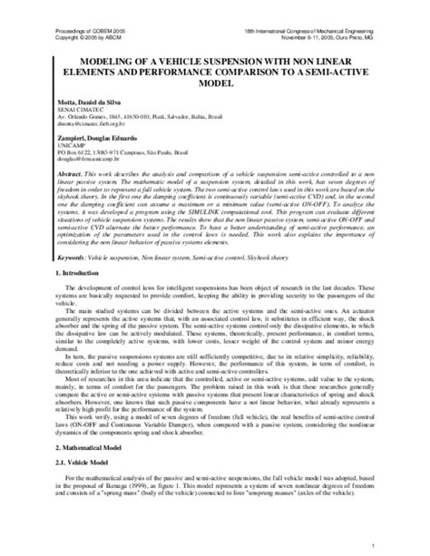 Pdf Modeling Of A Vehicle Suspension With Non Linear Elements And