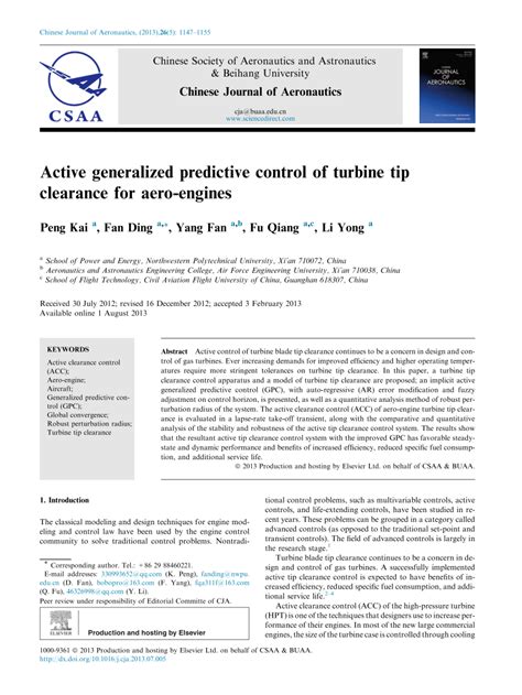 Pdf Active Predictive Control Of Turbine Tip Clearance For Aero Engine