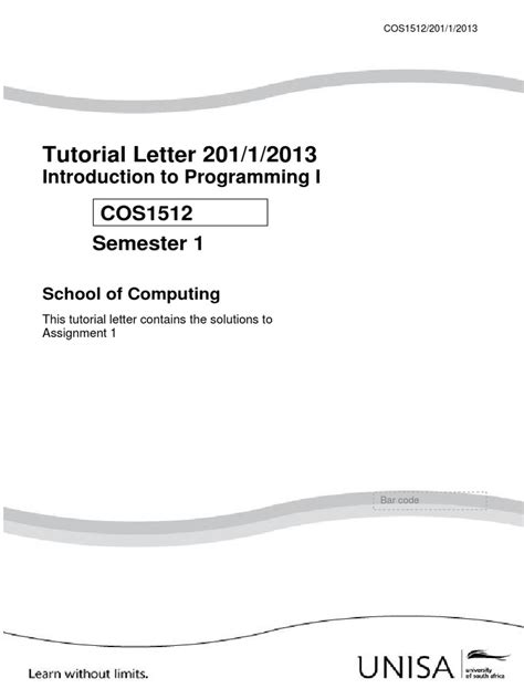 Tutorial Letter 20112013 Semester 1 Cos1512 Pdf Pointer