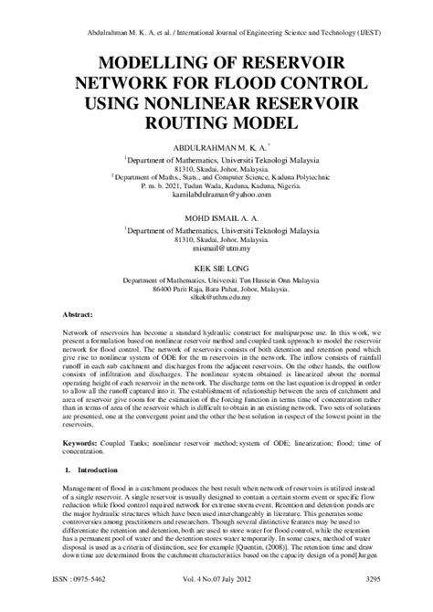 Pdf Modelling Of Reservoir Network For Flood Control Using Nonlinear Reservoir Routing Model