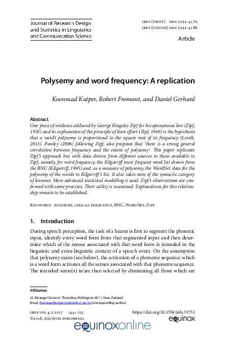 Pdf Polysemy And Word Frequency A Replication