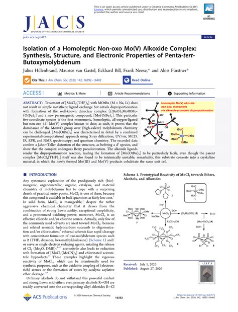 Pdf Isolation Of A Homoleptic Non Oxo Mov Alkoxide Complex